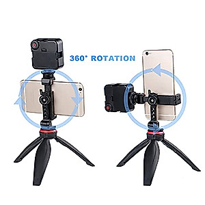 Arnarkok Metal Phone Tripod Mount w Rotatable Cold Shoe,360 Rotation & Tilt Angle,Compatible with iPhone Cell Phone Tripod Mount Adapter, Phone Mount for Tripod,Tripod Phone Mount,Video Vlogging Rig