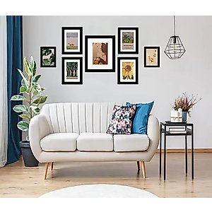 Wiscet 5x7 Picture Frame Set of 9, Display Pictures 4x6 with Mat or 5 x 7 Without Mat, Photo Frame for Wall Mounting or Tabletop Display, Black.