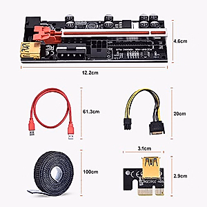 ELUTENG 1X to 16X PCIe Adapter for GPU Mining Rig 4 Solid Capacitors Powered Pcie Extender with 60cm 6Pin USB 3.0 Cable PCIe Riser 4PIN/6PIN/SATA 3-Pack