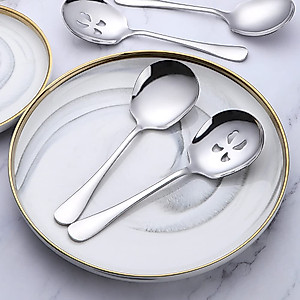 Meiishaaa Meisha Serving Spoons Set, 3 Serving Spoons and 3 Slotted Serving Spoons, Silver Stainless Steel Serving Utensils for Buffet Can Banquet Cooking Kitchen - Mirror Polished