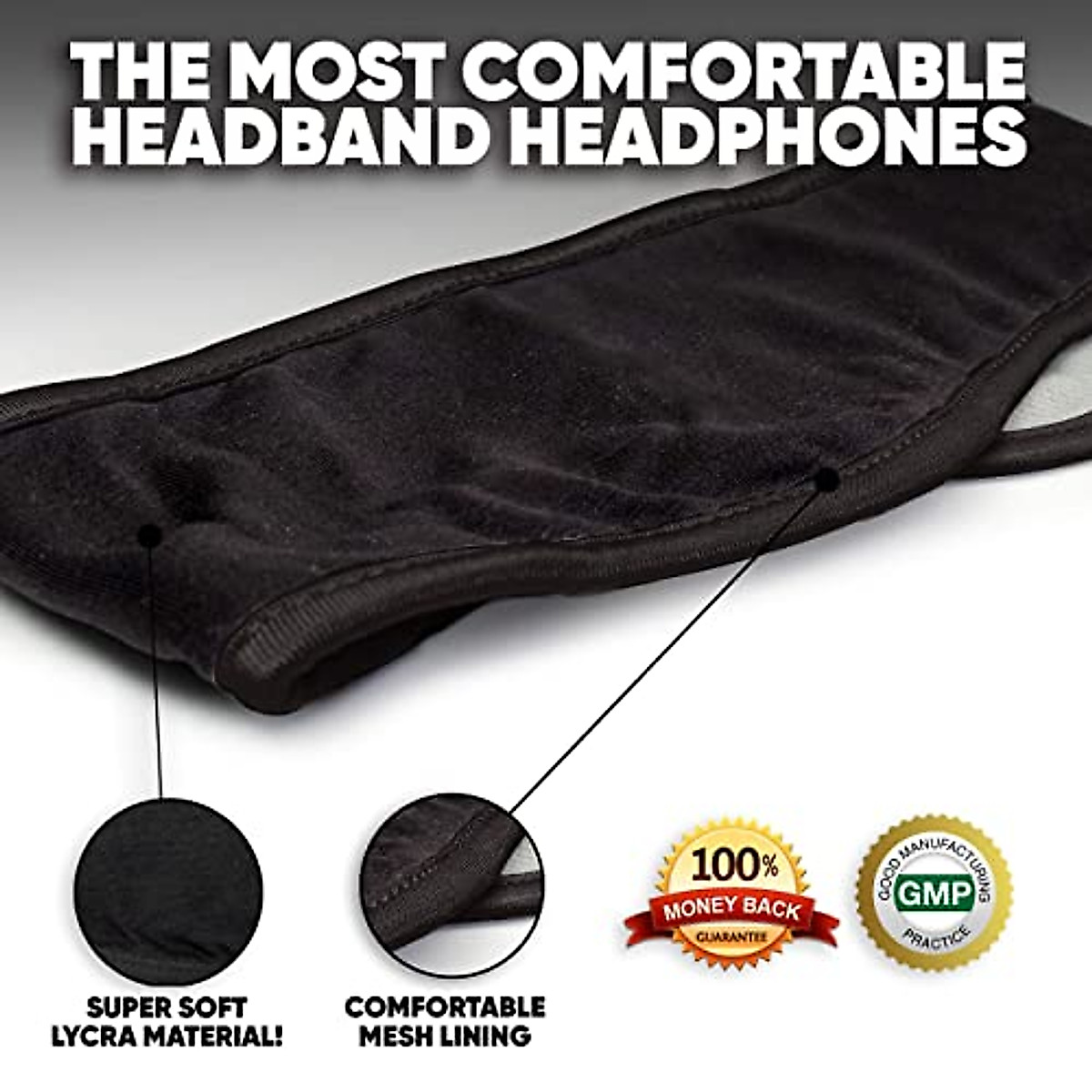CozyPhones Sleep Headphones - Over Ear Headphones from Ultra Thin Cool Mesh Wired for Side Sleepers, Meditation, Running, Laptop, and Phone - Black