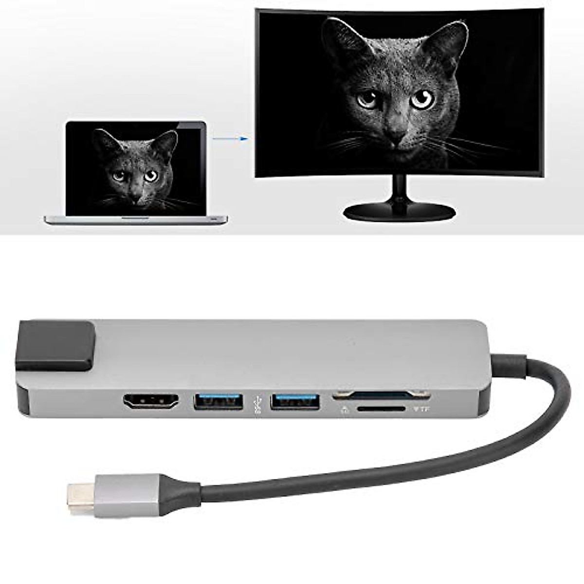 HUB Multifunction USB 3.0 Type‑C HDMI RJ45 Display Adapter Gray Compatible with OS X/Windows for Office and Entertainment
