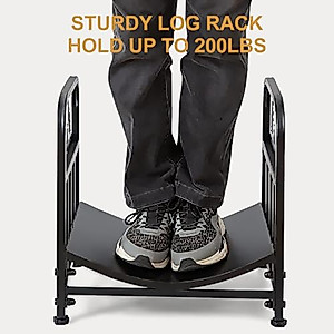 TOYSINTHEBOX Firewood Rack 17Inch Outdoor Log Holder Black Powder-Coated Steel Heavy Duty Wood Storage Accessory for Patio, Fireplace, Stove and Fire Pit with Christmas Elements