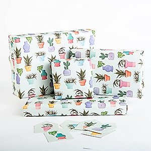 Central 23-6 Wrapping Paper Sheets - Green Pot Plants - Trendy Gift Wrap for Girls Teenagers Women - Birthday - Recyclable - Eco