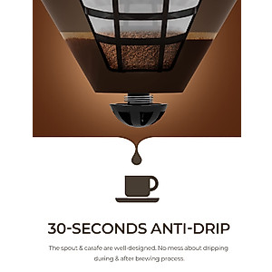 SIMOE Programmable Coffee Maker, 12-Cup Coffee Machine with Timer and Glass Carafe, Keep Warm, Brew Strength Control, Anti-Drip System, Black with Stainless Steel