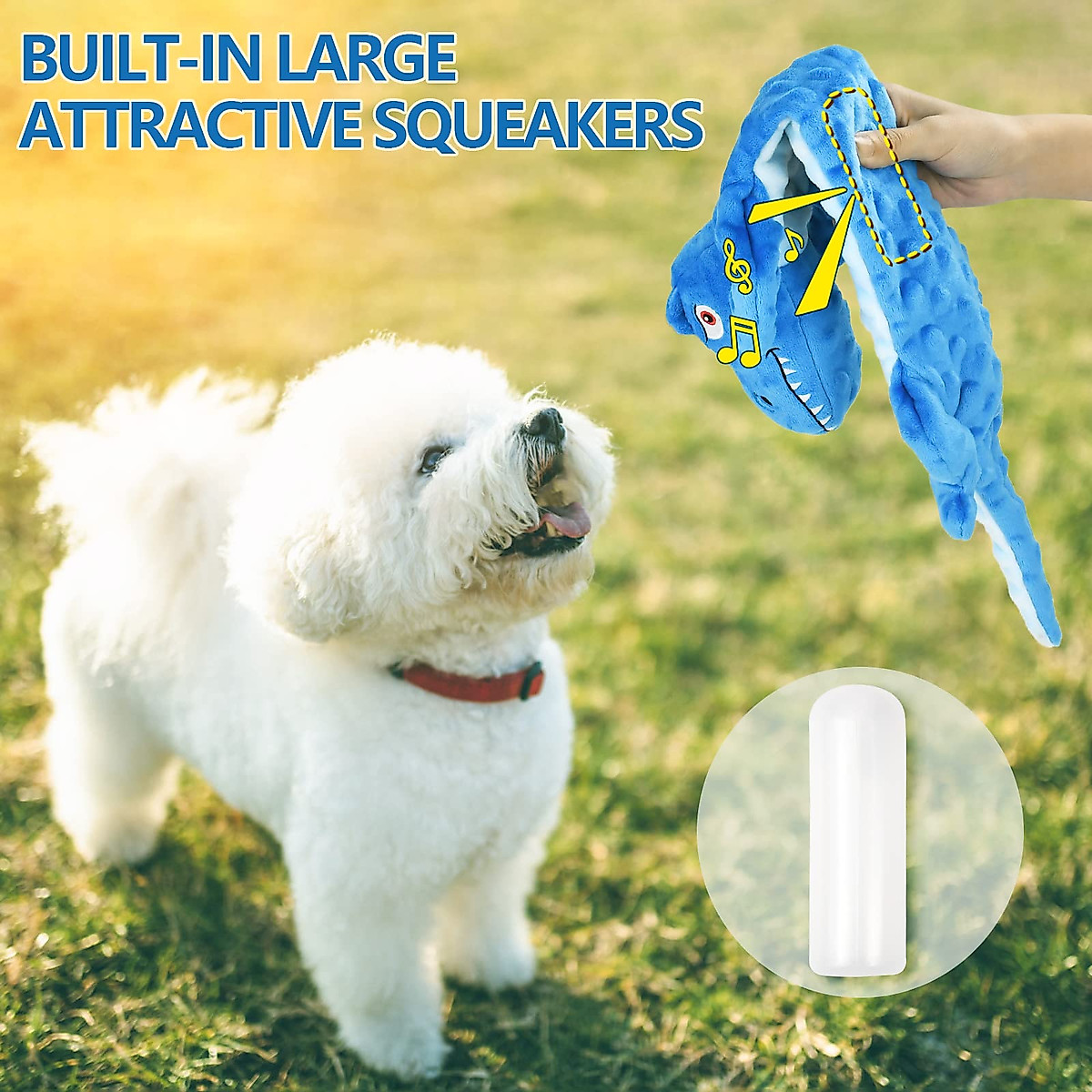 Senneny No Stuffing Dog Toys with Squeakers, Crinkle Plush Dog Toys for Large Medium Small Dogs, Durable Interactive Dog Toys for Puppies, Crocodile