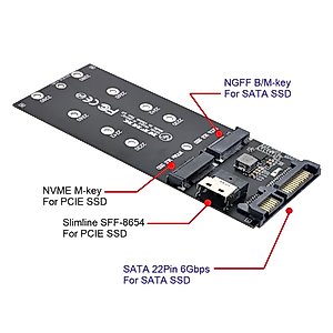 chenyang CY M.2 NVME SSD to SFF-8654 ＆ NGFF SATA SSD to SATA 2 in 1 Combo Adapter for Mainboard (Not Work NVEM SSD to SATA)