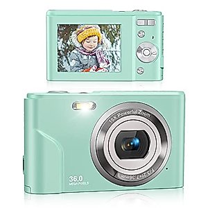 Digital Camera, Lecran FHD 1080P 36.0 Mega Pixels Vlogging Camera with 16X Digital Zoom, LCD Screen, Compact Portable Mini Cameras for Students, Teens, Kids (Green)
