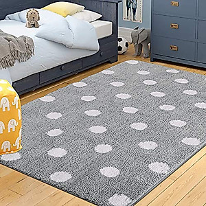 LIVEBOX Polka Dots Area Rugs, 3’x 5’ Kids Play Mat Soft Plush Baby Crawling Mat Non-Slip Throw Carpet for Teen Girl Living Room Bedroom Playroom Nursery Decor Best Shower Gift (Gray)