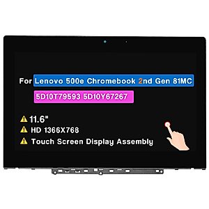 Screen Replacement for Lenovo 500e Chromebook 2nd Gen 81MC LCD Touch Screen Display Assembly 11.6" HD 1366x768 5D10T79593 5D10Y67267