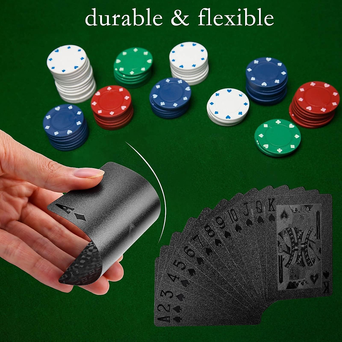 Joyoldelf Cool Black Foil Poker Playing Cards, Waterproof Deck of Cards with Gift Box, Use for Party and Game