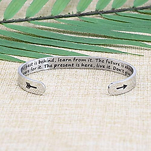 JoycuFF Bracelets for Women Wide Cuff Bangle Silver Stainless Steel Metal Open Jewelry Inspirational Mantra Friend Encouragement Gift