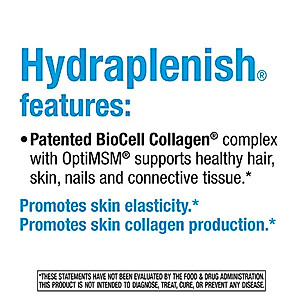 Nature's Way Hydraplenish with Patented BioCell Collagen & OptiMSM for Healthy Hair, Skin, and Nails*, 60 Capsules