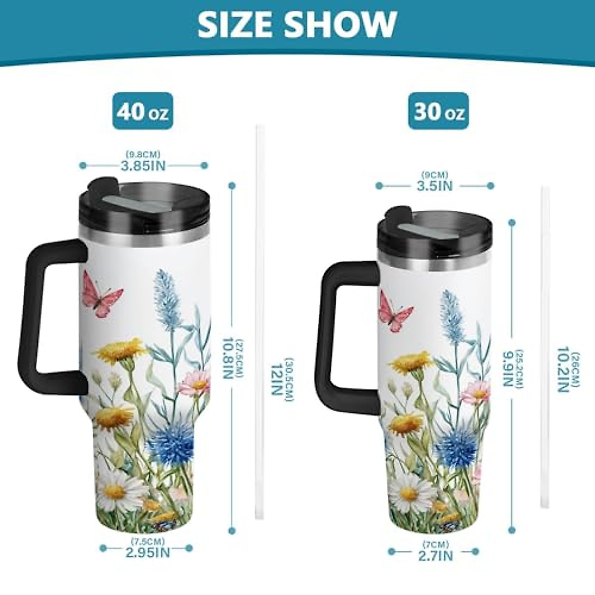 Flradish 30oz Tumbler with Handle, Daisy Flowers Stainless Steel Tumbler with Lid and Straws Double Wall Vacuum Insulated Leakproof Coffee Travel Mug