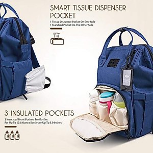 Qipi Diaper Bag - Spacious & Smart Multi-Function Nappy Bag w/ Changing Pad - Deep Blue