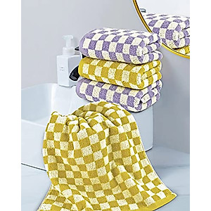 Checkered Hand Towel Set, Soft Quick Dry Bathroom Hand Towels 2 Colors 4 Pack, Retro and Cute Towels for The Whole Family