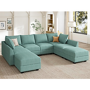 HONBAY Modular Sectional Couch with Storage Modern Modular Couch U Shaped Sectional Sofa for Living Room, Aqua Blue
