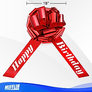 MIFFLIN-USA Happy Birthday Bow, Big Car Bow (Red, 18 inch), Big Gift Bow, Giant Bow for Car, Birthday Bow, Huge Car Bow, Car Bow, Red Bow, Bow for Birthday Gifts, Birthday Bow for Cars, Gift Wrapping