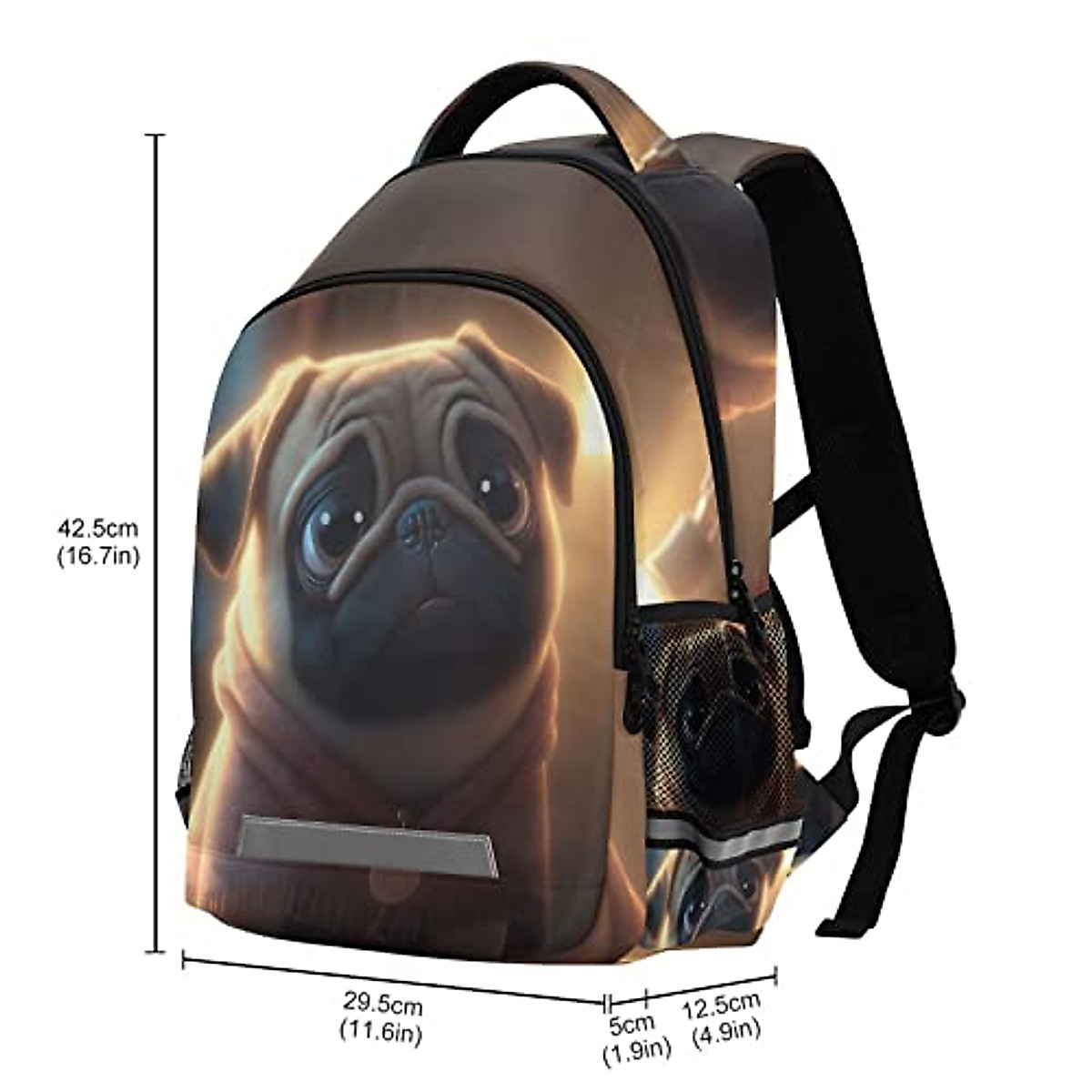NFMILI Cute Lovely Pug Kids Backpack Lightweight Middle School Elementary Bookbags for Boys Girls School Bag with Chest Strap 11.6 X 6.9 X 16.7 in
