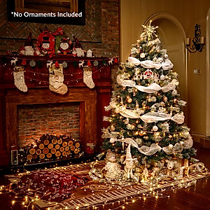 OasisCraft 6.5ft Pre-lit Snowy Aspen Spruce Christmas Tree, Full Flocked Christmas Tree with Lights, Metal Stand, for Home Office Party Decoration