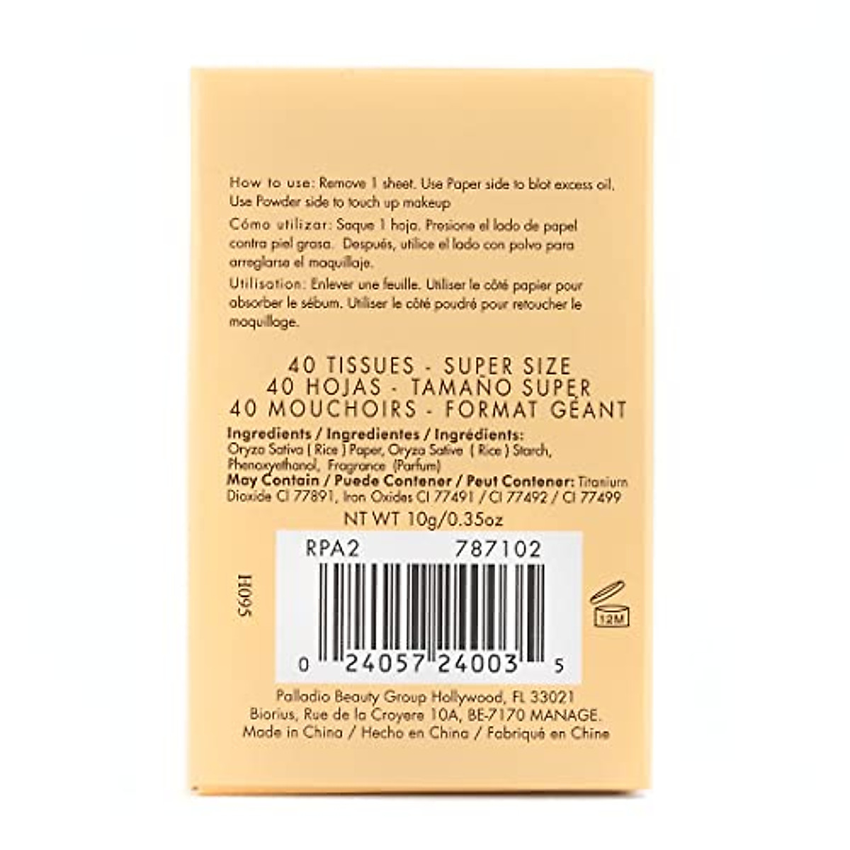 Palladio Facial Tissues for Oily Skin, Face Blotting Sheets Made from Natural Rice, Oil Absorbing Rice Paper with Rice Powder, 2 Sided, Instant Results, Translucent, 40 Count, Pack of 3