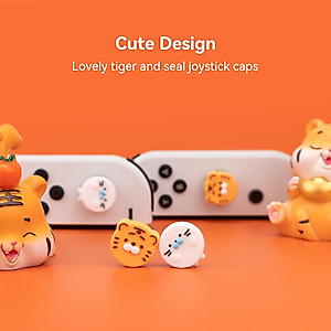 GeekShare Tiger & Seal Thumb Grip Caps, Soft Silicone Joystick Cover Compatible with Nintendo Switch/OLED/Switch Lite,4PCS