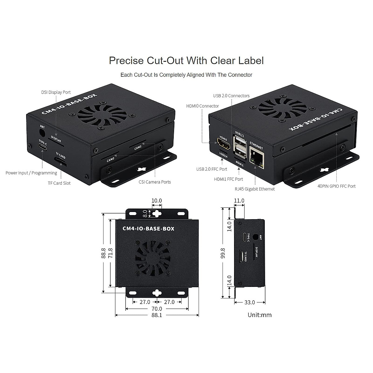 waveshare Mini-Computer Based On Raspberry Pi Compute Module 4,Include CM4-IO-BASE-A (Mini IO Board Lite Verson),Metal Case,Cooling Fan