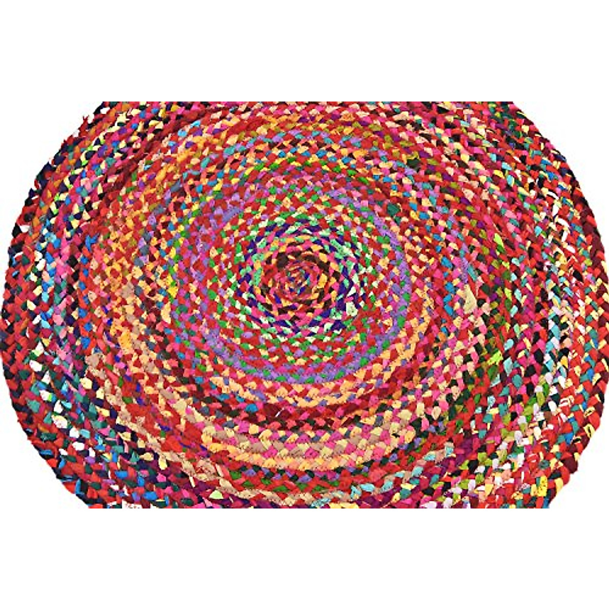 Unique Loom Braided Chindi Collection Area Rug - Layer (3' 3" Round, Multi/ Blue)