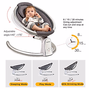 Hot Mom NEW Baby Swing Bluetooth and Intelligence Timing Electric Baby Rocker Multiple Gears Seat Adjustment & Baby Chair(Dark Grey)