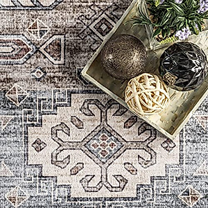 nuLOOM Emani Machine Washable Medallion Area Rug, 5' x 8', Beige