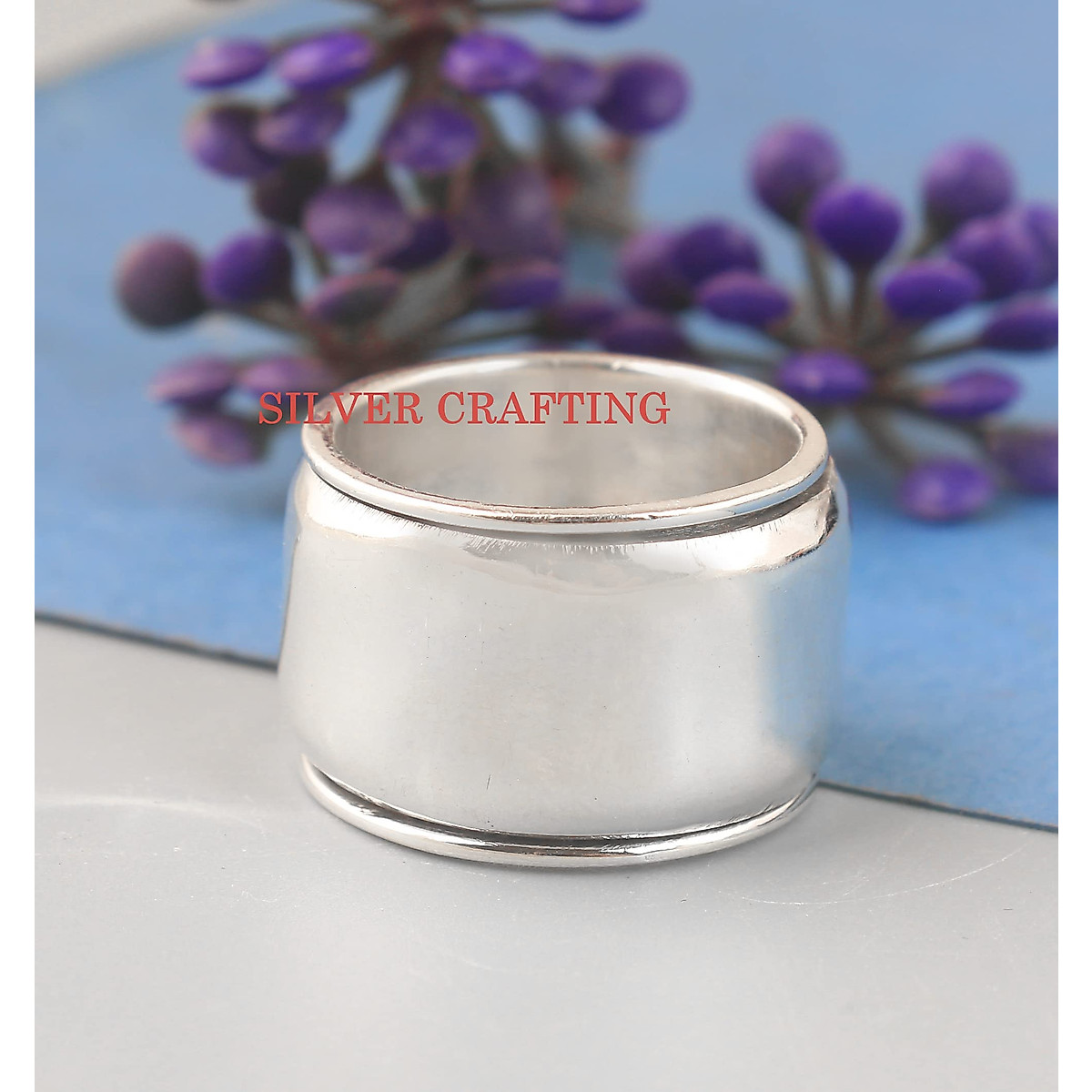 Spinner Dome Ring Sterling Silver For Women Meditation Ring Spinning Thick Wide Band Worry Fidget Anxiety Ring (5.5)