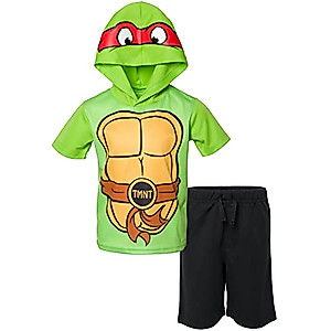 Teenage Mutant Ninja Turtles Raphael Little Boys Athletic Graphic T-Shirt Mesh Shorts Black/Green 7-8