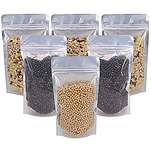 Belinlen 100 Pack 5.5 x 10 Inch Stand Up Pouch Bags Zipper Mylar Bags Clear Front with Aluminum Foil Back Reusable Food Storage Bags for Multipurpose with Gusset Bottom(5.5mil Thickness)