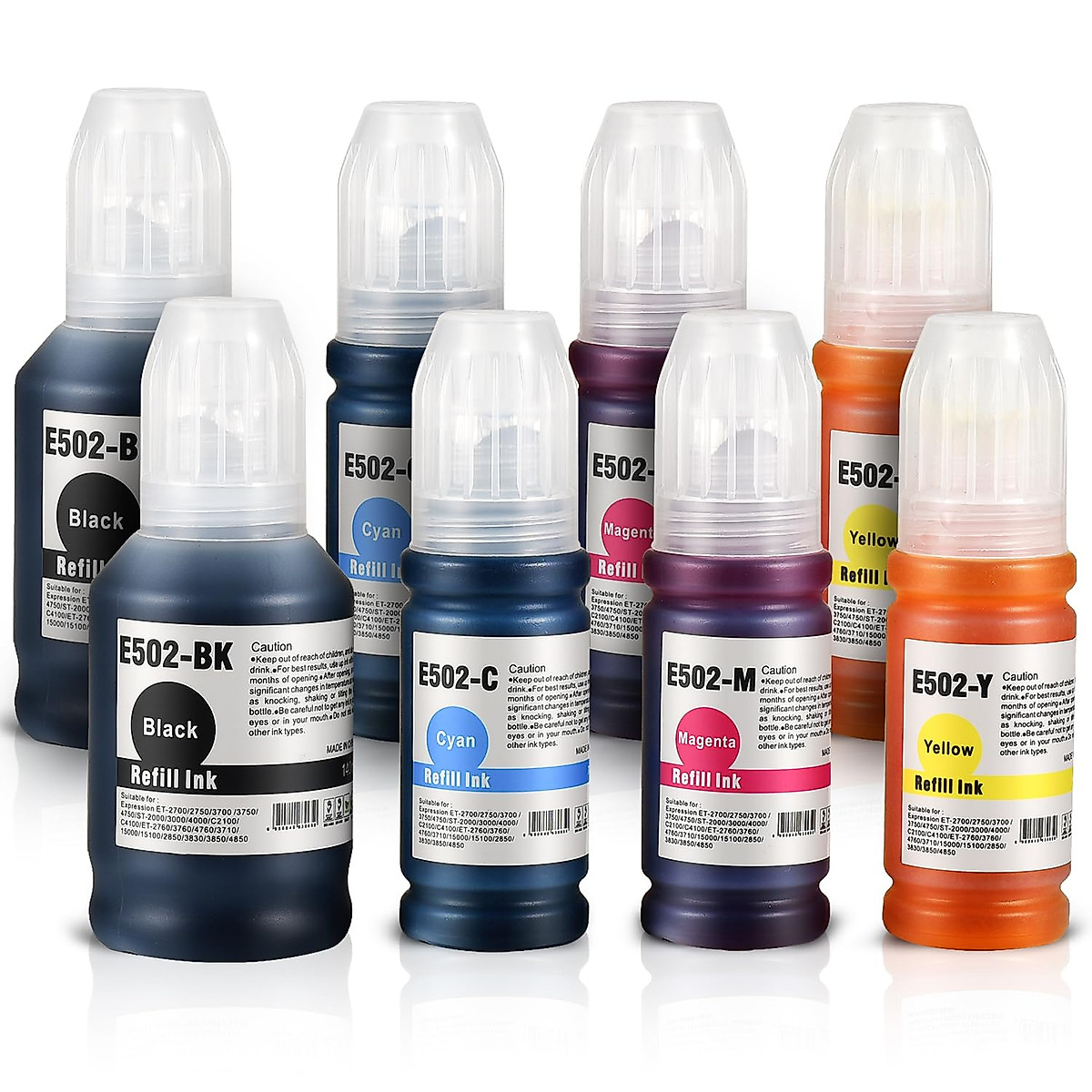 OIunendlich Compatible Epson 502 T502 Refill Ink Bottles Replacement for Epson Ecotank ET-2750 ET-3750 ET-4750 ET-2760 ET-3760 ET-4760 ET-2700 ET-3700 ET-3710 ET-15000 ST-2000 ST-3000 ST-4000 Printer