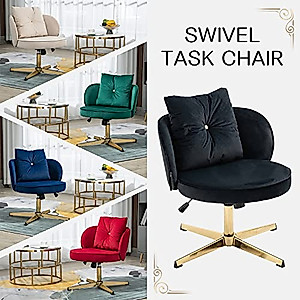 Sudwesto Armless Home Office Chair, Cross Legged Office Chair, Adjustable Swivel Task Chair for Small Space, Living Room, Make-up, Studying, Office (Black Gold)