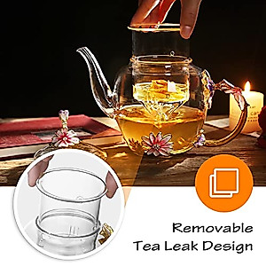 Luka Tech 35OZ Enamel Glass Flower Teapot With Removable Loose Tea Leaf Infuser Tea Maker,Gifts For Women,Mom,Mothers Day,Christmas,Birthday,Valentines Day