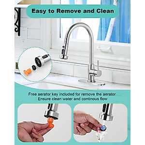 Pull Down Faucet Head Replacement: 3-Function Kitchen Faucet Sprayer Head Replacement with 9 Adapters - Brushed Nickel Sink Faucet Head Compatible with Moen, Delta, American Standard Faucets