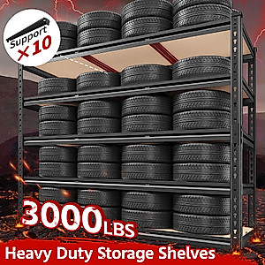 REIBII 48.2''W Garage Shelving Heavy Duty Storage Shelves 3000LBS Heavy Duty Shelving 72''H Adjustable Metal Shelves for Garage Storage Rack Industrial Shelf Utility Rack, 48.2''W X72''H X 24''D