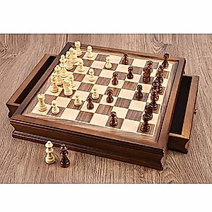 AMEROUS 12.8" x 12.8" Magnetic Wooden Chess Set with 2 Built-in Storage Drawers - 2 Bonus Extra Queens - Gift Packaging - Staunton Chess Pieces, Board Games Chess Sets for Adults and Kids