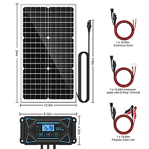30W 12V Solar Panel Kits- 12 Volt 30 Watt Mono Crystalline Solar Panel + Intelligent 10A Charge Controller- Perfect Solar Battery Charger & Maintainer for Car, RV, Boat, Marine, Trailer, Gate Opener