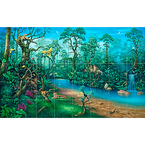 Ceramic Backsplash Tile Mural Woodland Landscape Woods Kitchen/Bathroom/Living Room - Rainforest - David Miller