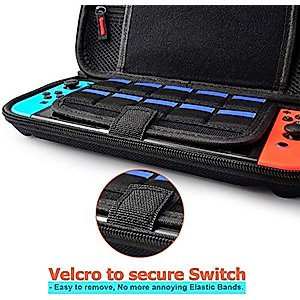 Deruitu Switch Carrying Case Compatible with Nintendo Switch/Switch OLED - Fit AC Charger Adapter - with 20 Game Cartridges Hard Shell Travel Switch Pouch for Console & Accessories