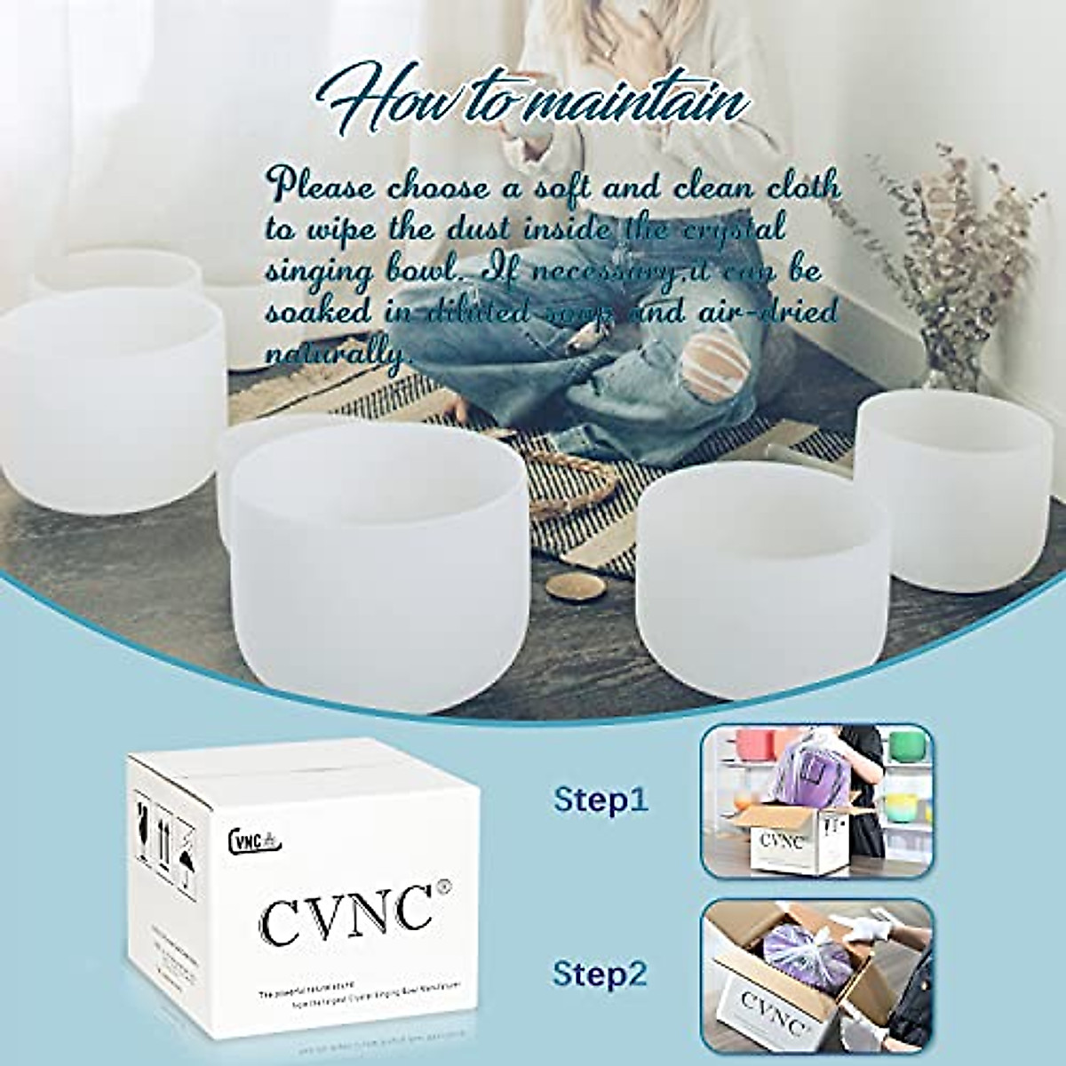 440HZ 8 Inch F Note Heart Chakra Frosted Quartz Crystal Singing Bowl Meditation Therapy Sound Healing Instrument Sound Bath Bowl with Carrying Bag