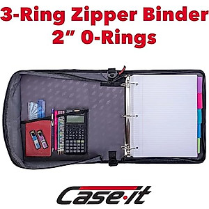 Case-it The Universal Zipper Binder - 2 Inch O-Rings - Padded Pocket That Holds up to 13 Inch Laptop/Tablet - Multiple Pockets - 400 Page Capacity - Comes with Shoulder Strap - Fire Engine Red LT-007