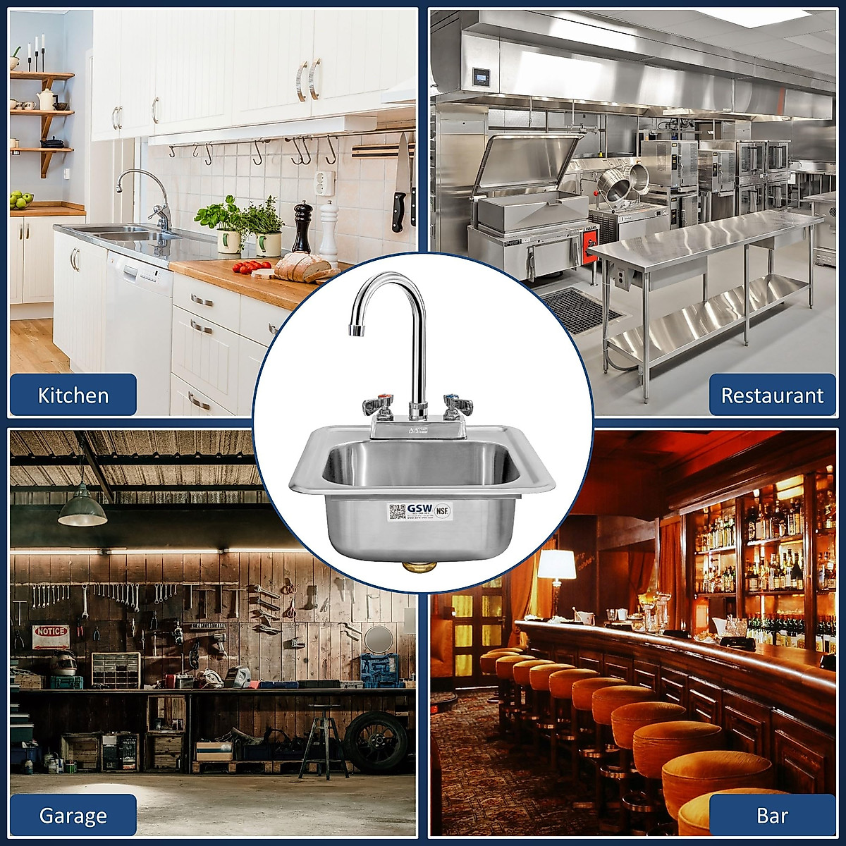 GSW HS-0810I Mini 13" x 13" Commercial Stainless Steel Drop-In Hand Sink with Gooseneck Faucet for Restaurants, Kitchens, Clinics, Bars