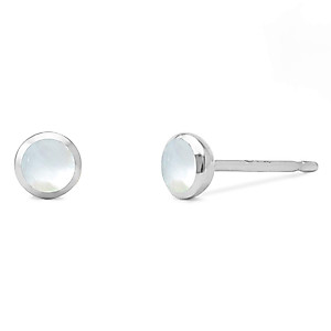 Boma Jewelry Sterling Silver Mini White Mother of Pearl Circle Inlay Stud Earrings