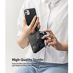 Ringke Mini Pouch [2-Way Bag Miniature] Nylon Carrying Pouch Small Bag for AirPods, Galaxy Buds, Earphones, Cards, ID - Black