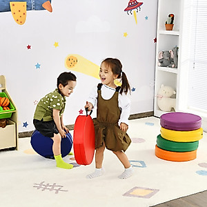 Costzon 6-Piece 15 inch Kids Floor Cushion, 3" Thick Waterproof Daycare Foam Cushion w/Handle, Soft Flexible Seating for Classroom, Home, School, Kindergarten or Nursery