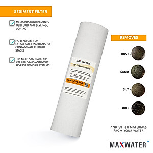 Max Water 10 inch x 2.5 inch, 1 Micron Replacement Sediment Water Filter Cartridge for Whole House, Melt Blown Filtration Fiber for Heavy Duty (Pack of 50)