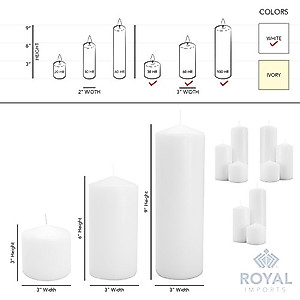 Royal Imports Unscented Pillar Candles 3 Inch Premium Wax White, 4 Sets (12 Candles - 4 of Each 3x3, 3x6, 3x9) White Unscented Premium Wax for Wedding, Spa, Party, Birthday, Holiday, Bath, Home Decor
